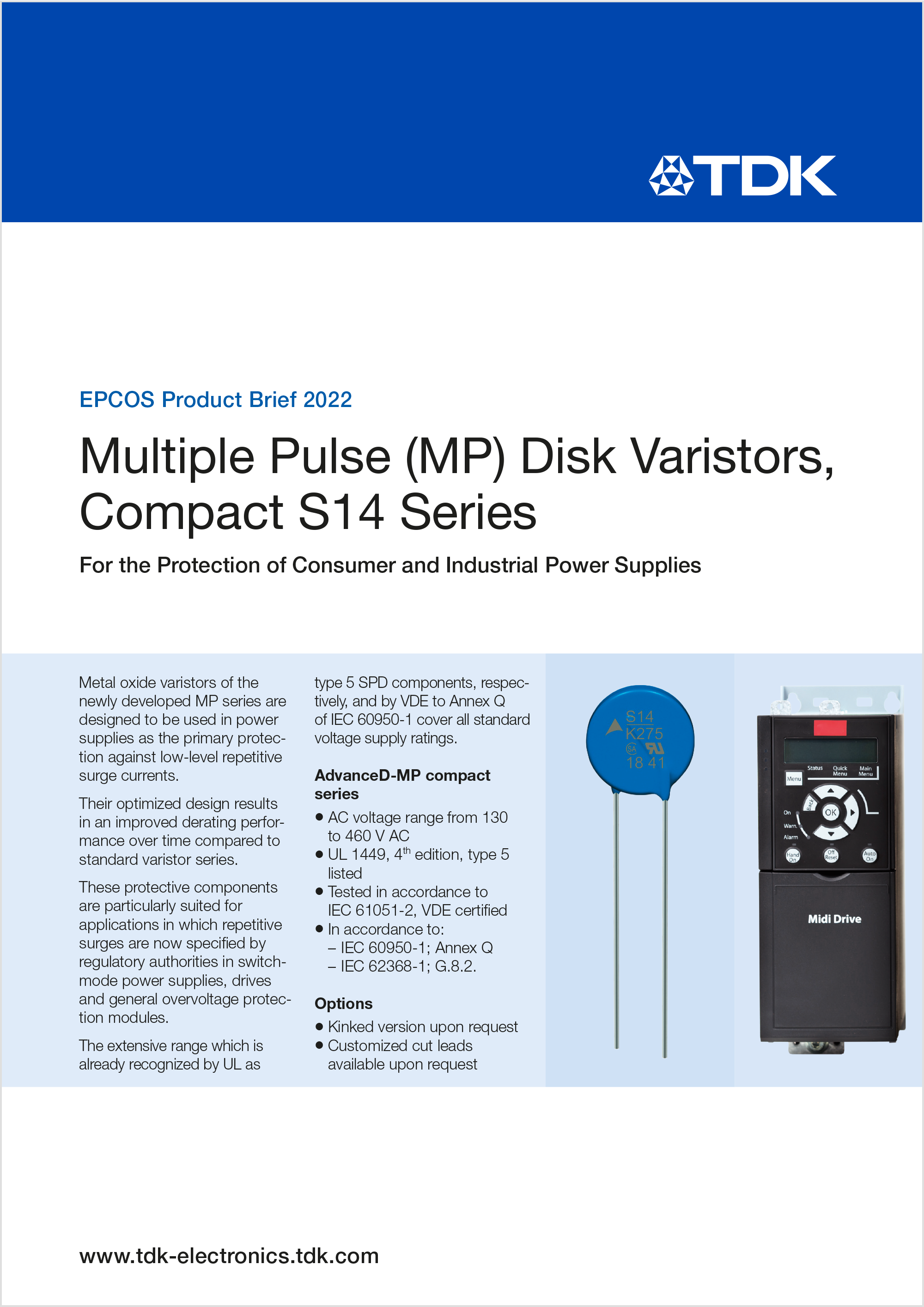 Multiple pulse disk varistors | TDK Electronics - TDK Europe