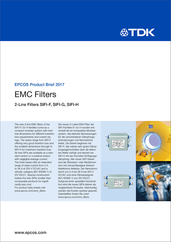 EMC filters, 2-line SIFI (F,G,H) filters | TDK Electronics - TDK Europe